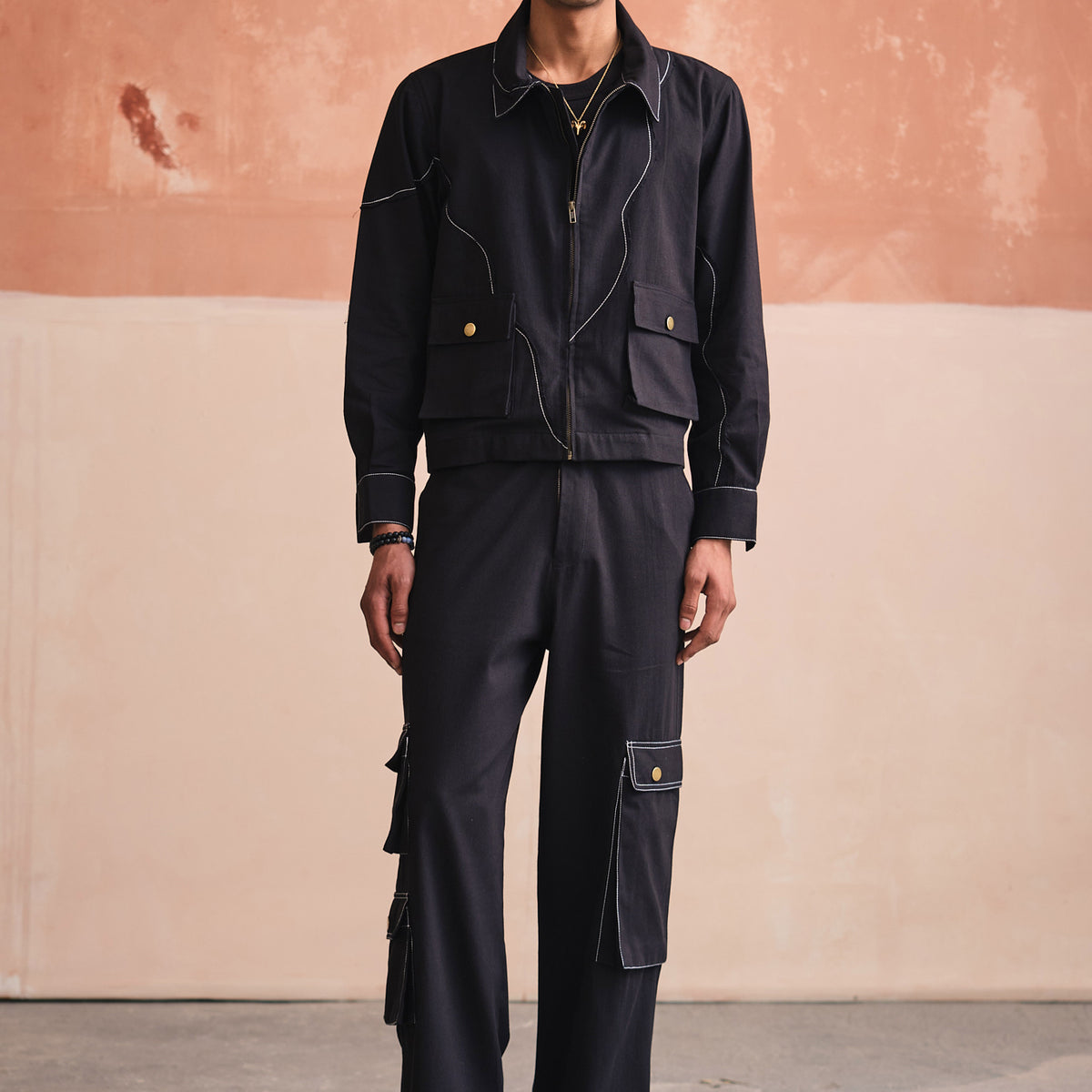 ALVARO CROPPED JACKET SET- BLACK – October Jaipur